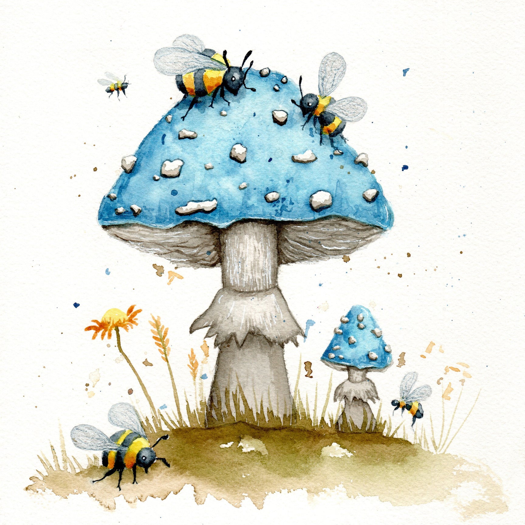 Blue Toadstool Watercolor Fine Art Print – The Art Spirits